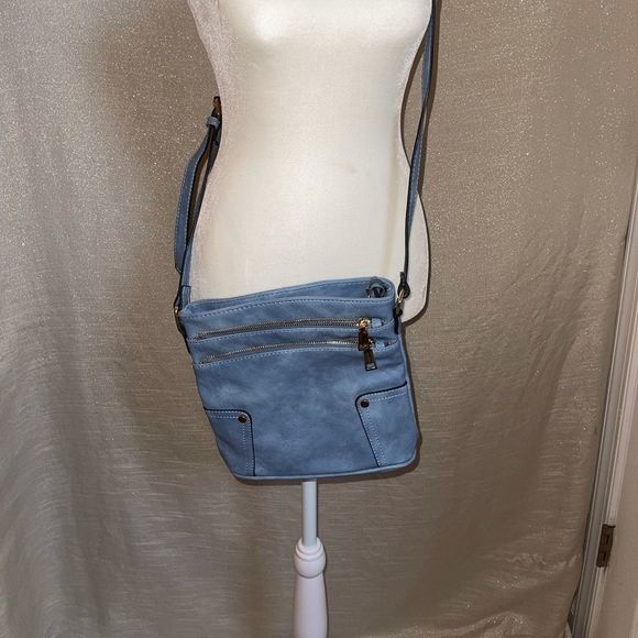 Bags | Blue Leather Crossbody | Poshmark